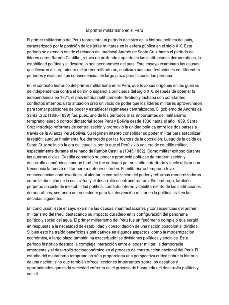 El primer militarismo | PDF | Perú | Dictadura
