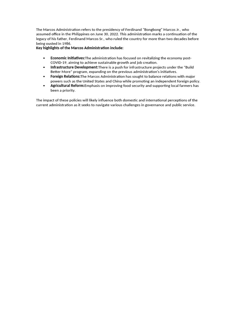 The Marcos Administration Refers To The Presidency | PDF