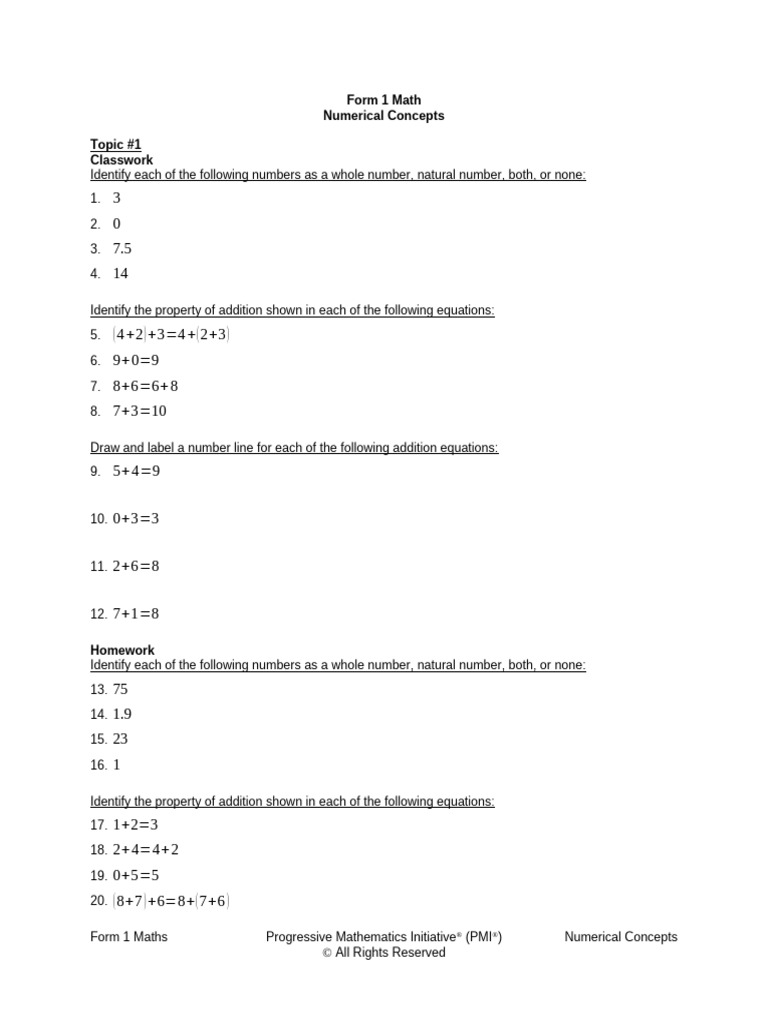 Form 1 Mathematics Concepts | PDF | Division (Mathematics) | Numbers