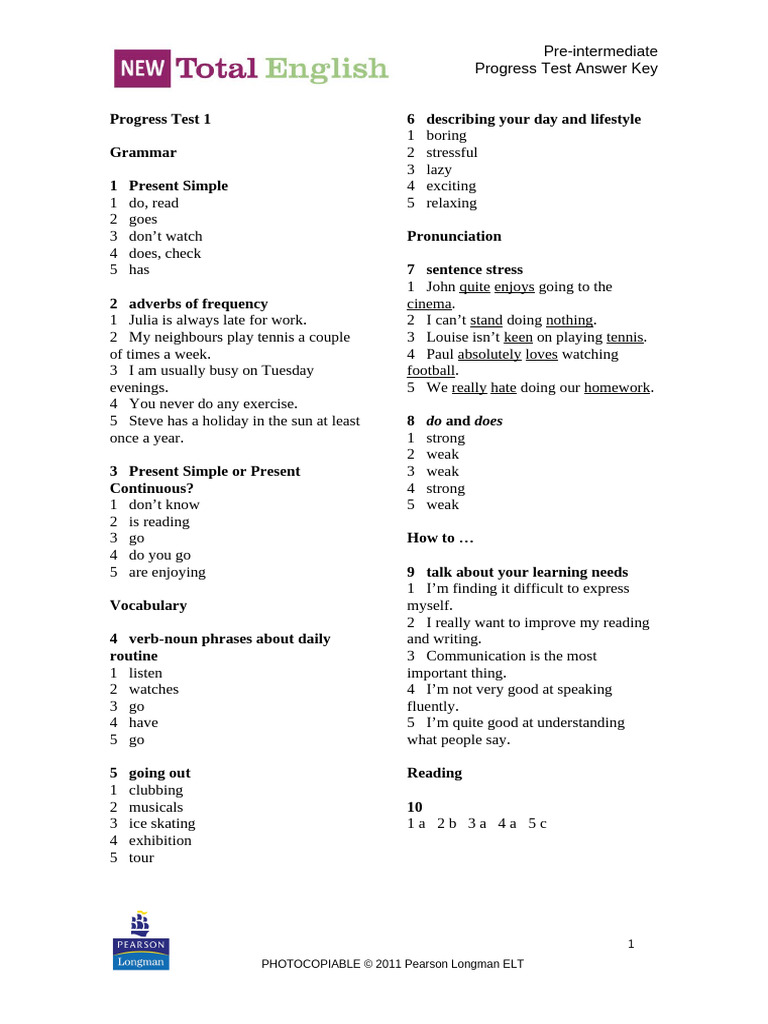 NTE Test Progress Answer Key | PDF | Linguistics | Grammar