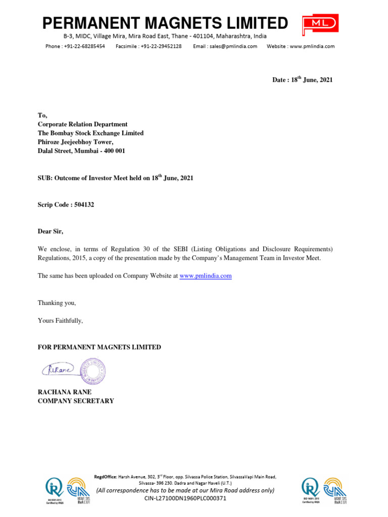 Investor Meet Outcome - Permanent Magnets | PDF | Smart Grid | Welding
