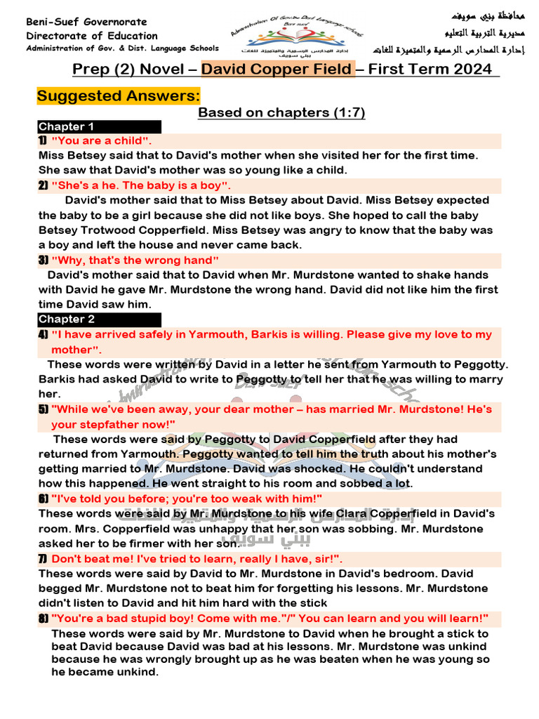 David Copperfield Prep 2 Answers | PDF | David Copperfield