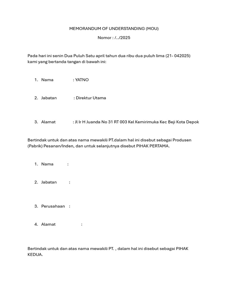 Draf MoU Foodtray ASG | PDF