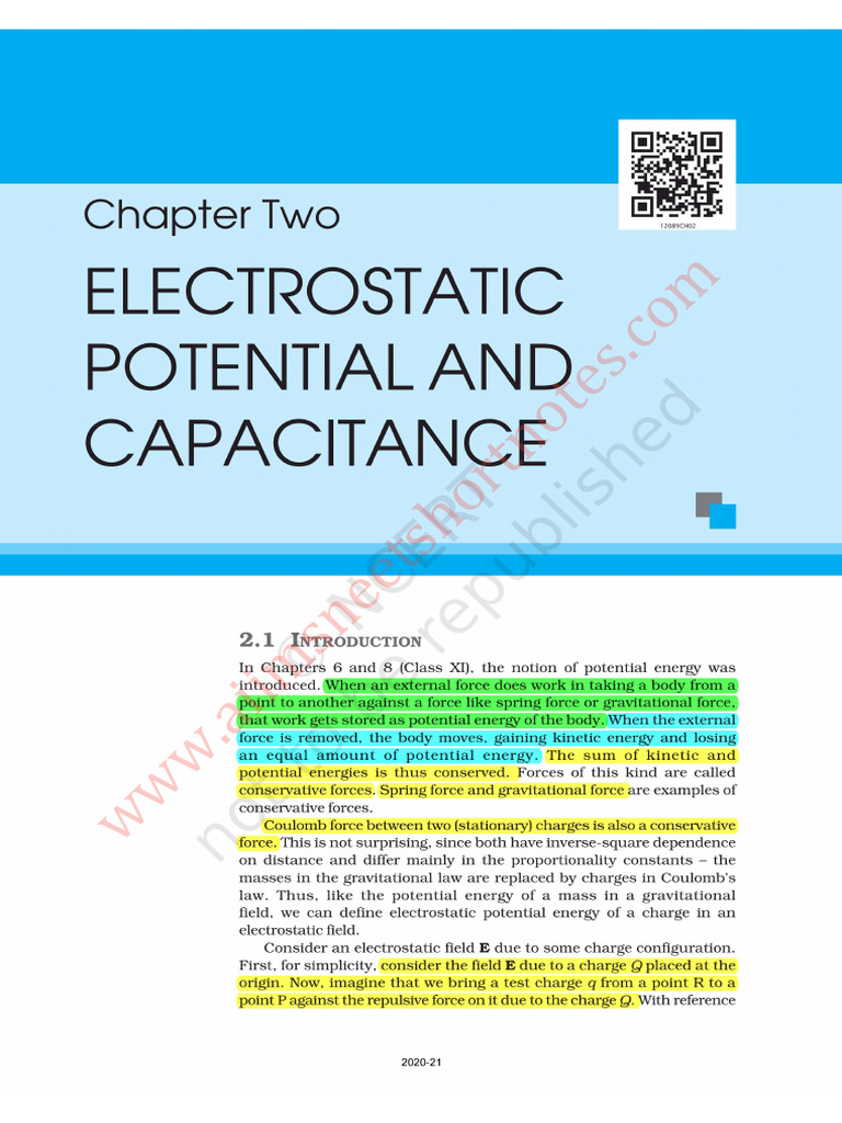 Chapter 2 Electrostatic Potential & Capacitance | PDF