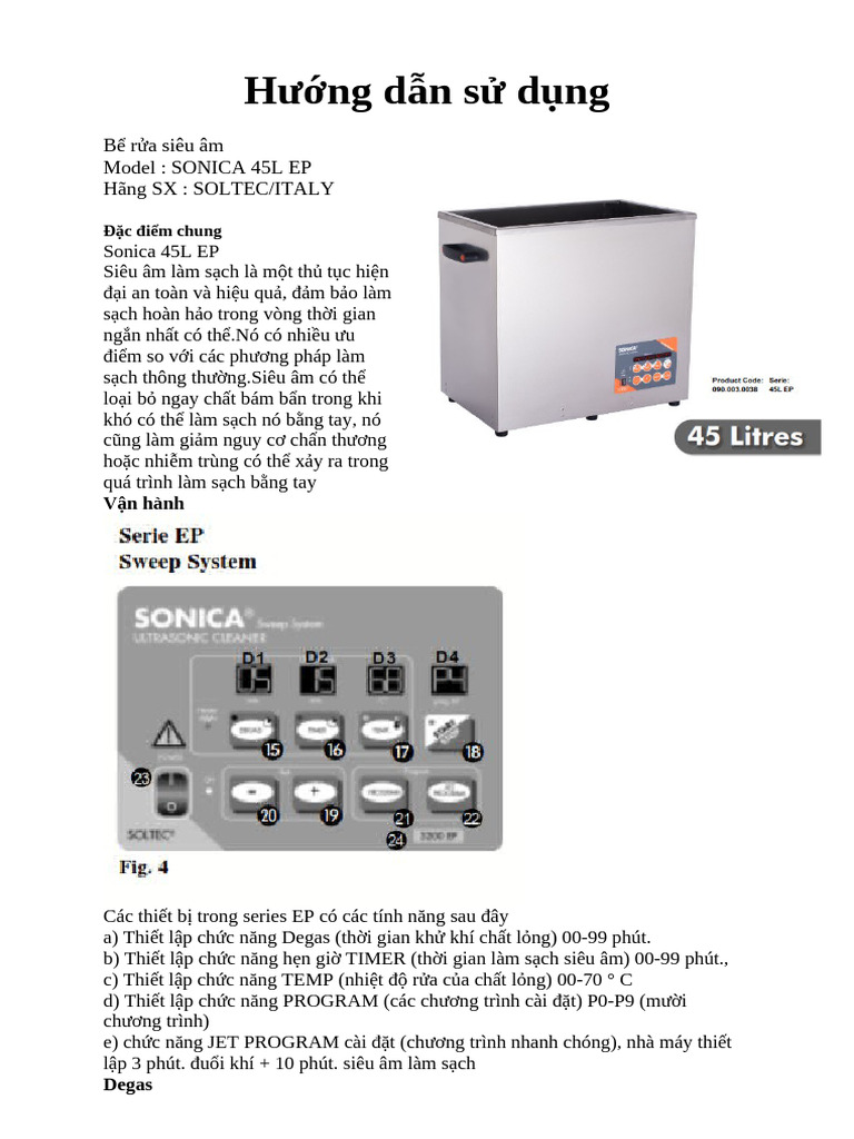 bể rửa siêu âm soltec sonica 45l Ep | PDF