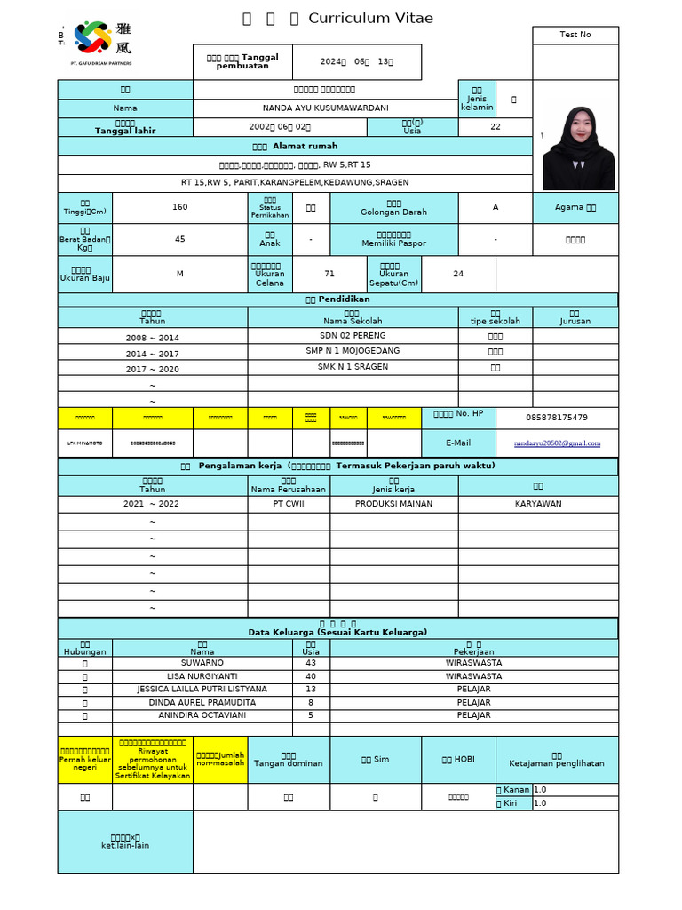 CV Nanda Ayu Kusumawardani | PDF