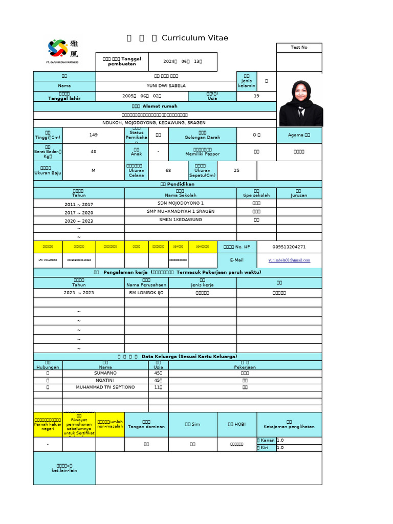 CV Yuni Dwi Sabella | PDF