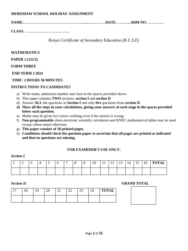 Mathematics F4 Holiday Assignment | PDF | Mathematics