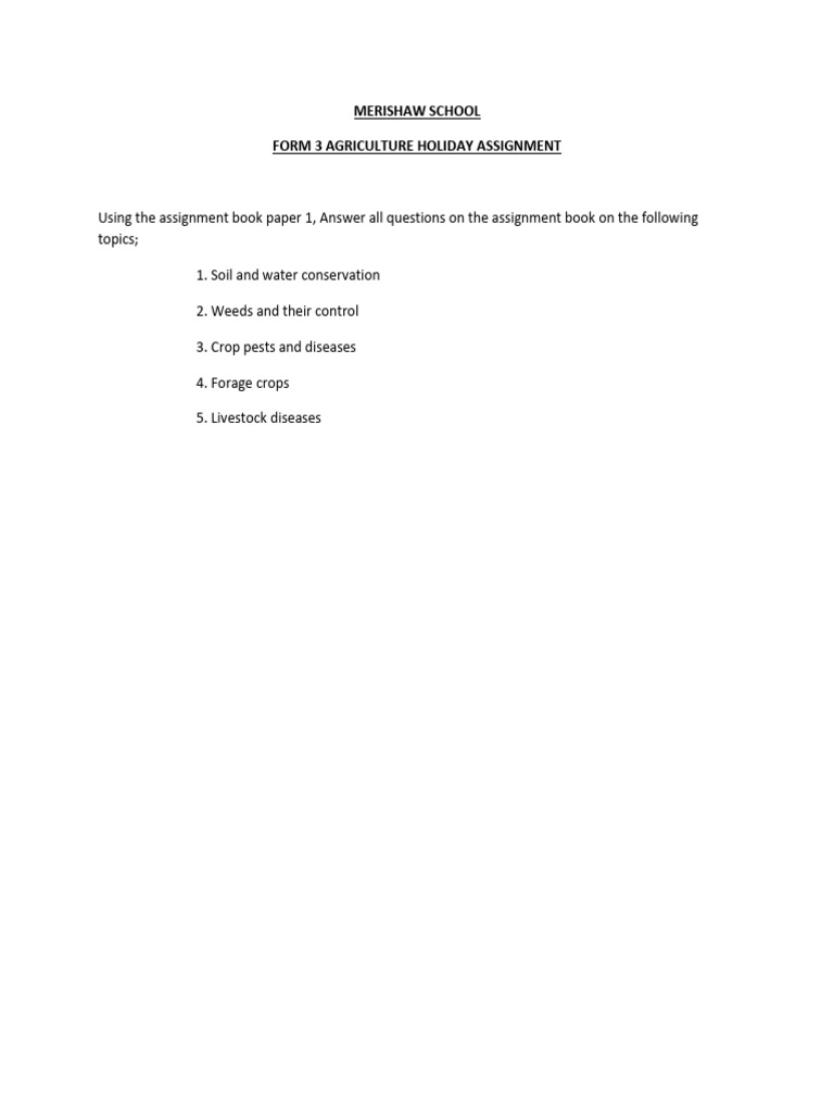Agriculture Form 3 Assignment Assignment | PDF