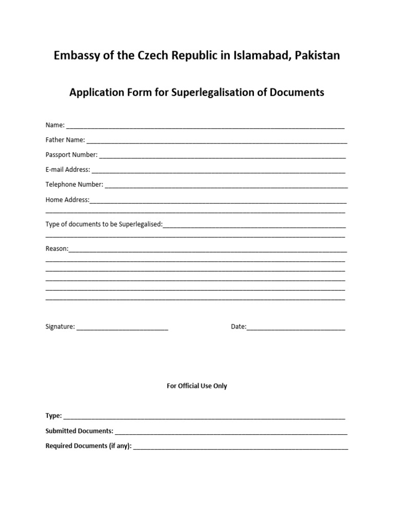 Superlegalisation Application Form - Czech Embassy | PDF