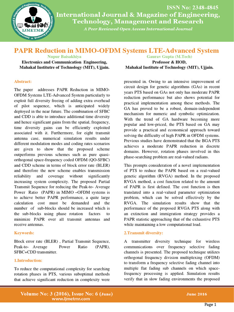 PAPR_Reduction_in_MIMO_OFDM_Systems_LTE | PDF | Orthogonal Frequency ...