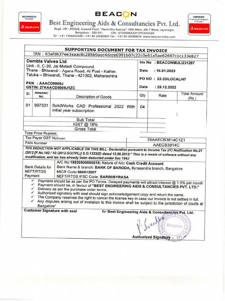 Invoice - SolidWorks Professional 2022 | PDF