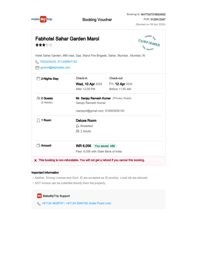 Booking Confirmation Voucher-1 | PDF