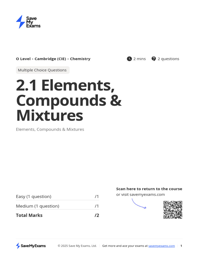2 1 Elements Compounds and Mixtures g68Tgz9rRXDftSXf | PDF