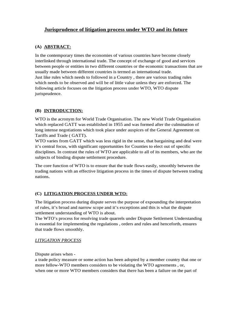 Jurisprudence of Litigation Process Under WTO and Its Future | PDF ...