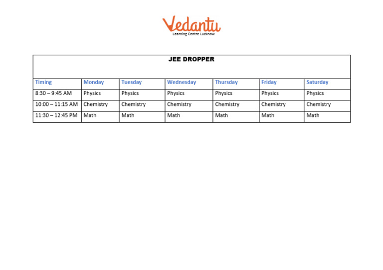 JEE Dropper Classes Schedule Lucknow | PDF