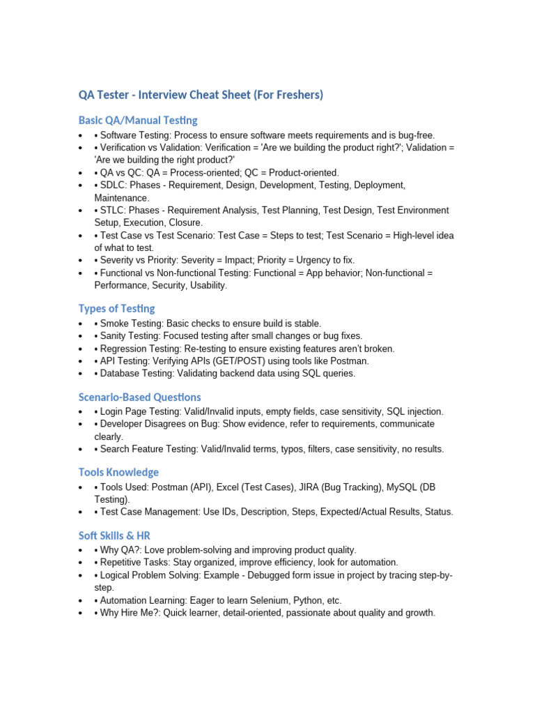 QA_Interview_Cheat_Sheet_Shakti (1) | PDF