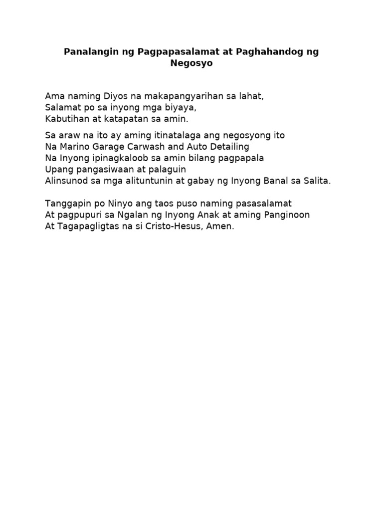 Prayer Guide Business Tagalog | PDF