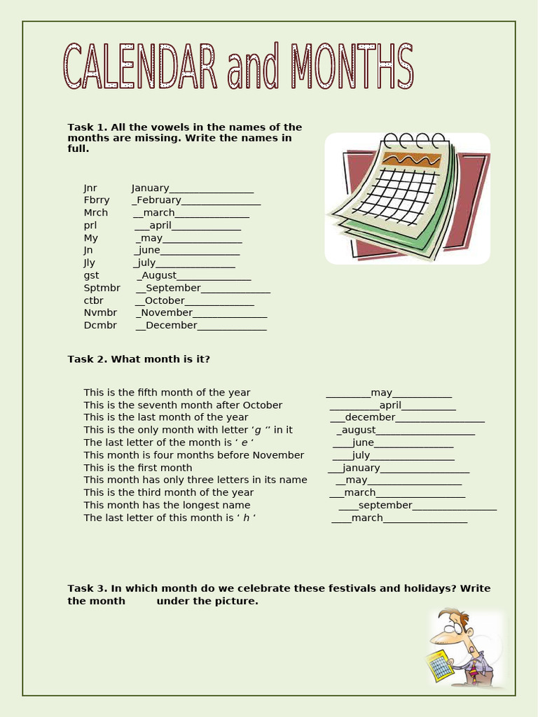 Calendar and Months Fun Activities Games Picture Dictionaries - 25854 | PDF