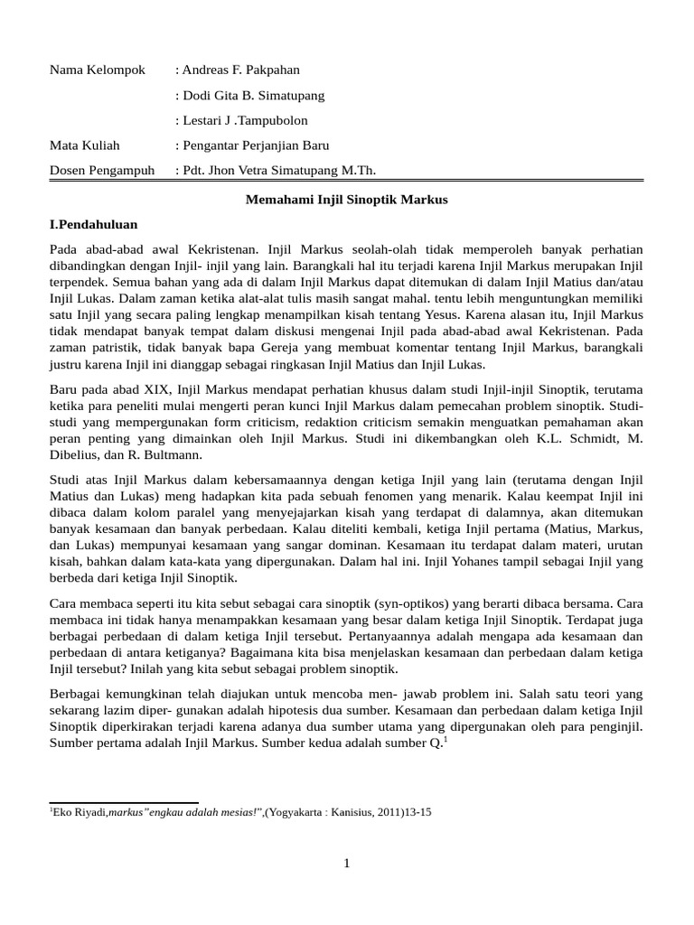 Memahami Injil Markus dan Sinoptik | PDF