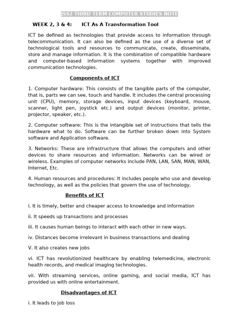 JSS2 Third Term Computer Studies Note | PDF | World Wide Web | Internet & Web