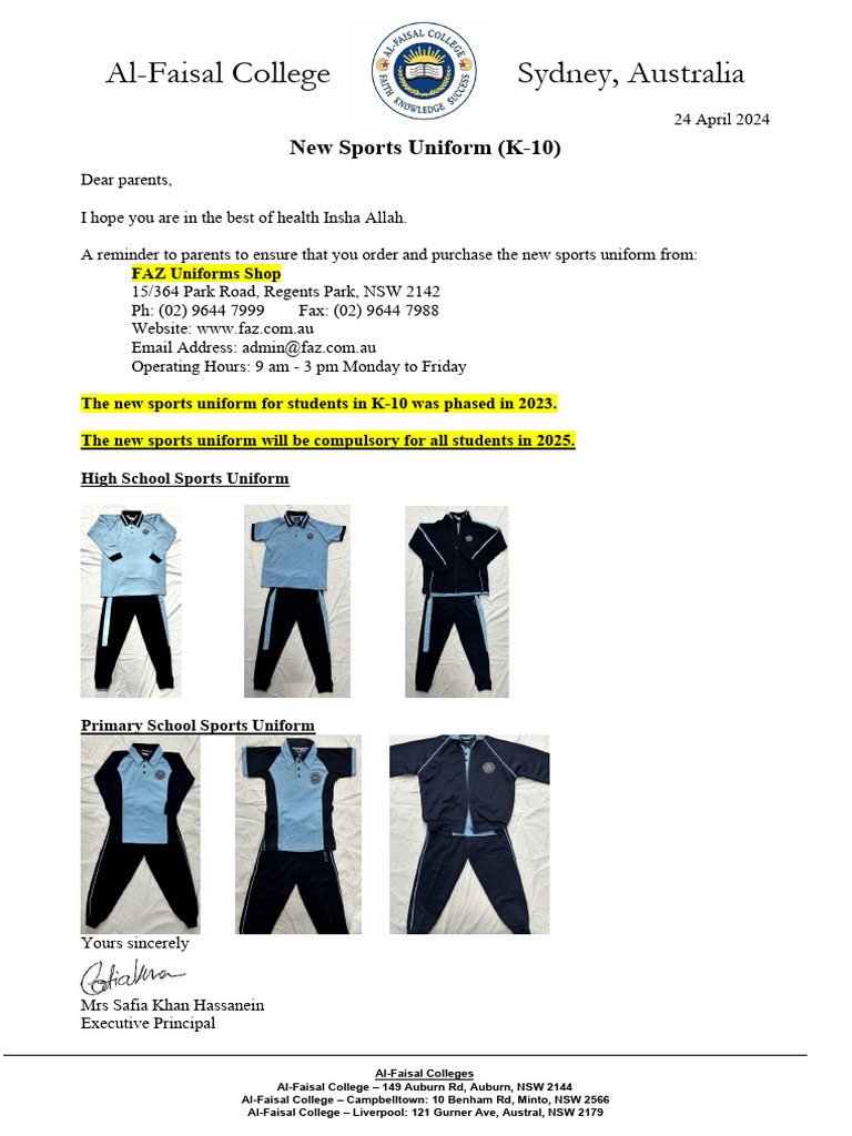 New Sports Uniform Order For 2024-24!4!24 | PDF