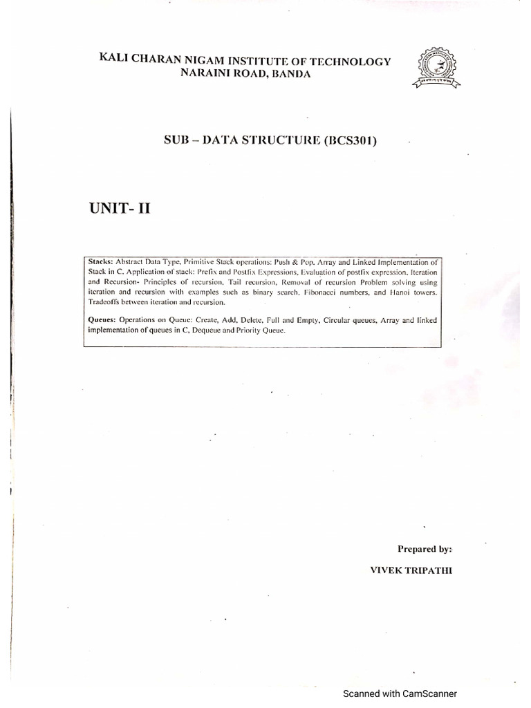 Data Structure Unit 2 (BCS 301) | PDF