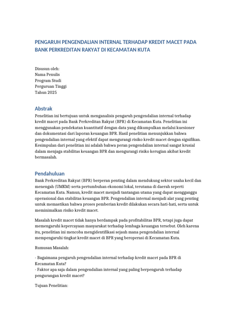 Pengendalian Internal dan Kredit Macet BPR | PDF