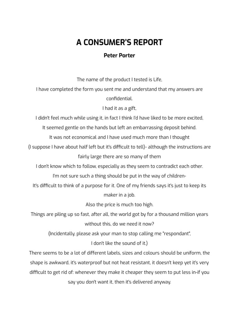 A Consumer’s Report | PDF
