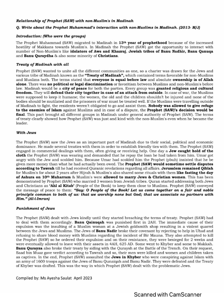 Relationship of Prophet With Non Muslims | PDF
