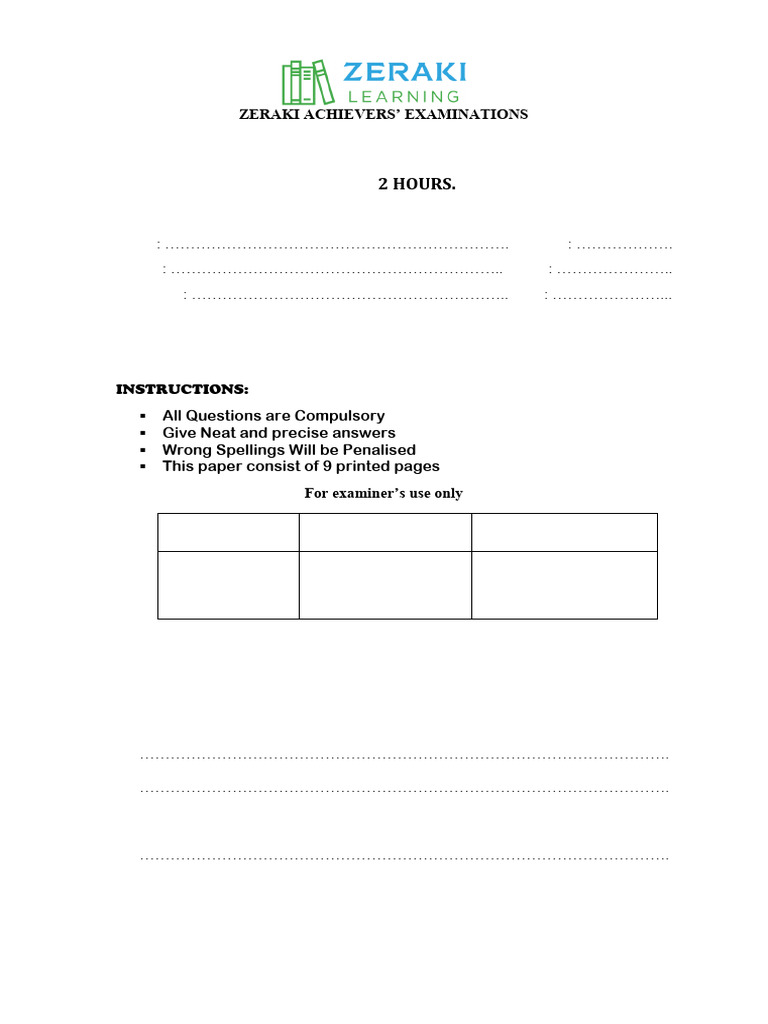 Biology - Biology Form 3 Paper 1 - Zeraki Achievers 5.0 - Question Paper | PDF | Circulatory ...