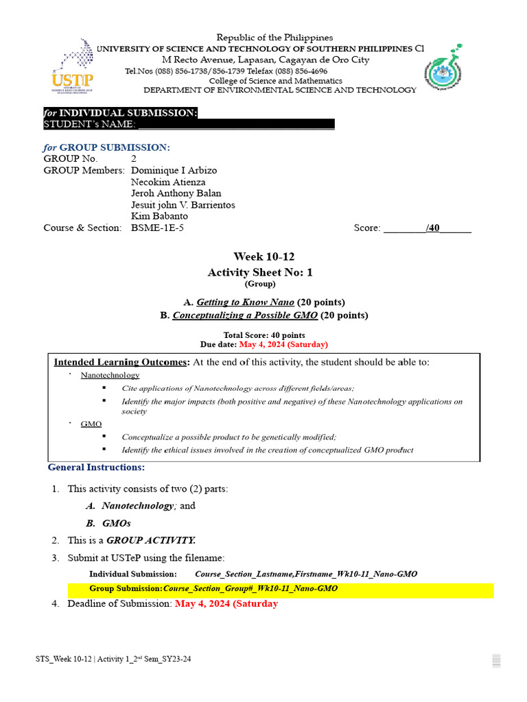 Bsme 1e Babanto, Kim Gmo Nano | PDF | Genetically Modified Organism