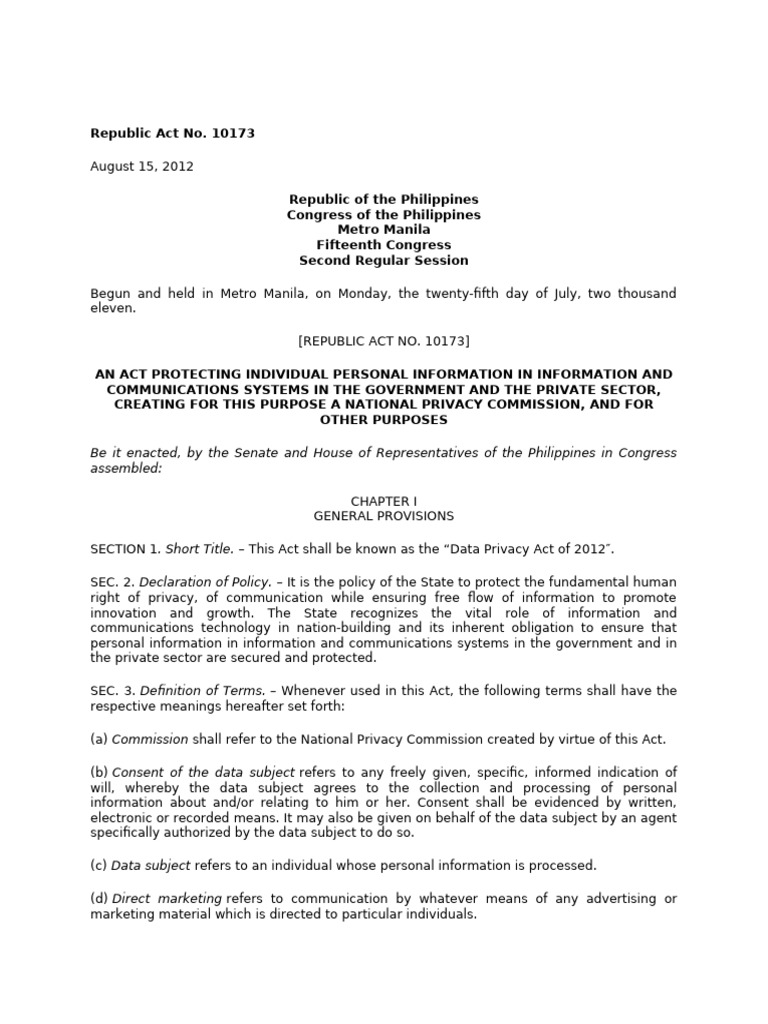 RA 10173 - Data Privacy Act | PDF | Computer Security | Security