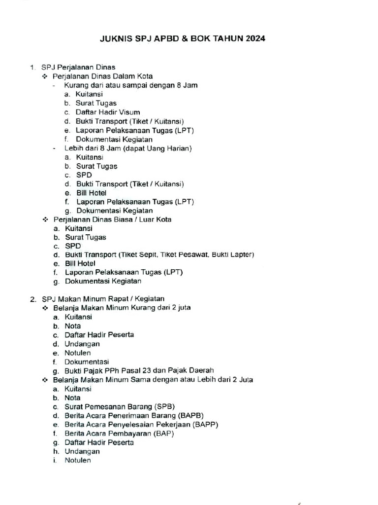 Juknis SPJ BOK Dan APBD Tahun 2024 | PDF
