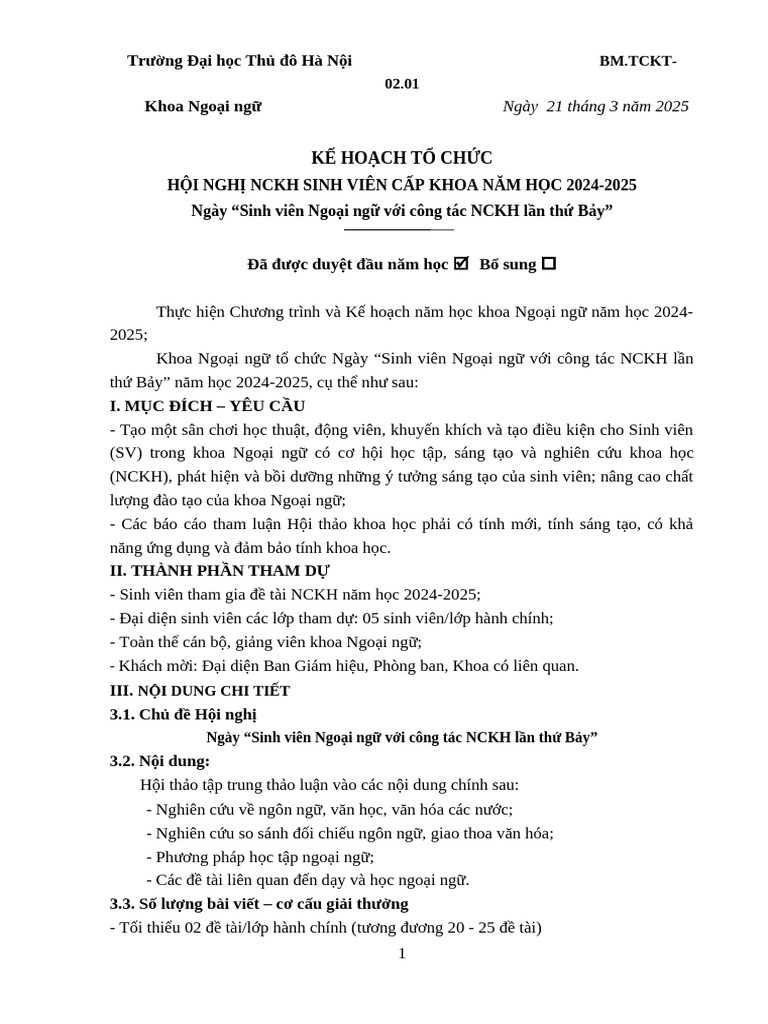 2025 Kế Hoạch SV Với HĐ KHCN Lần Thứ 7 | PDF