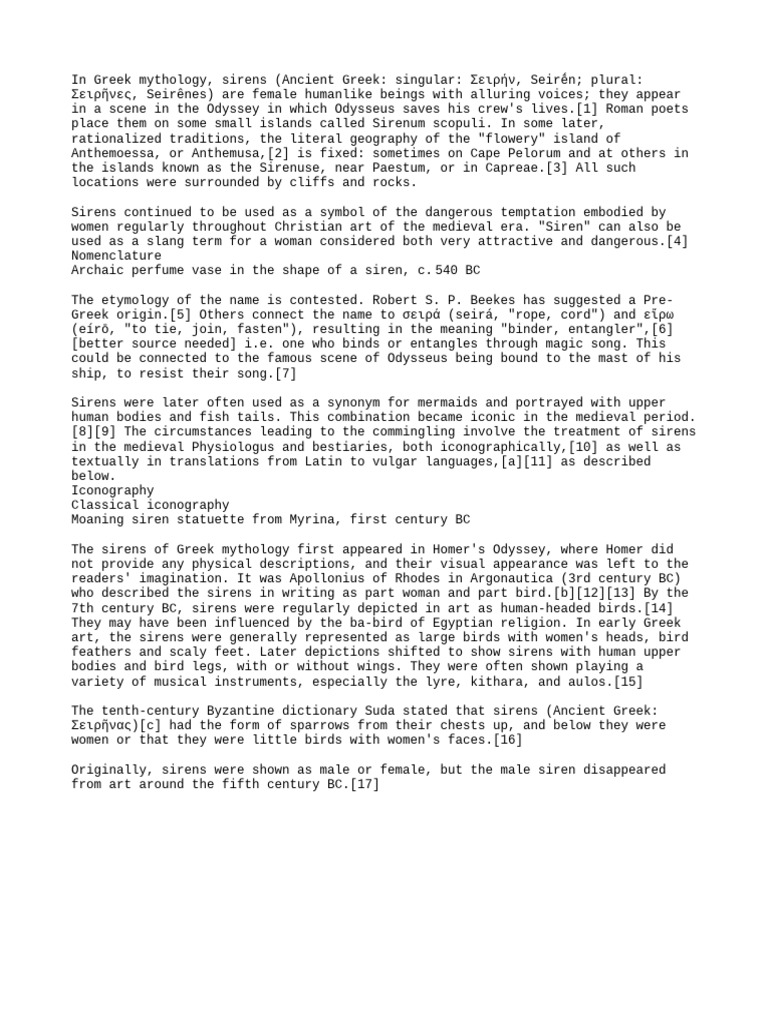 In Greek Mythology, Sirens (Ancient | PDF