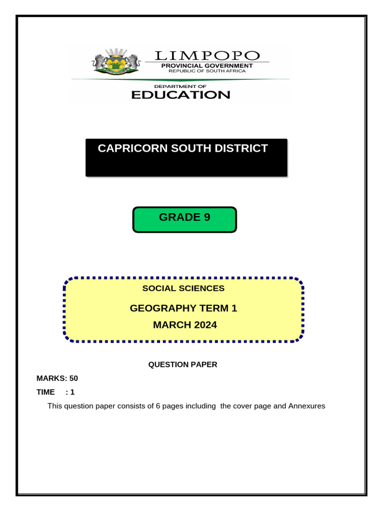 Grade 9 Geography Term 1 Exam 2024 | PDF | Map | Natural Sciences