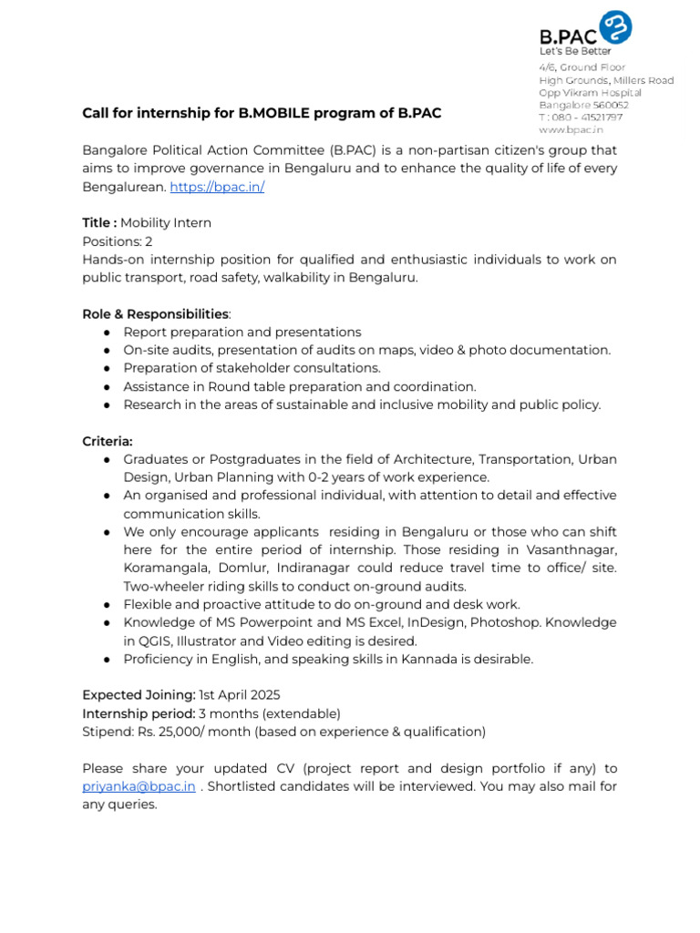 B.PAC Mobility Internship Opportunity | PDF