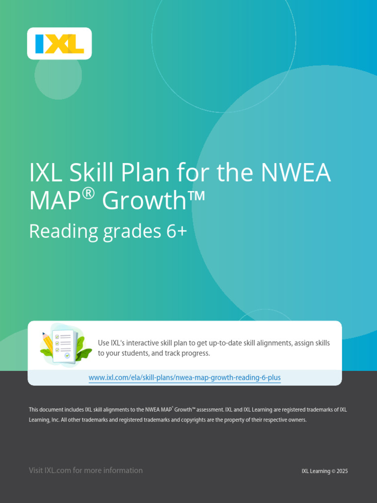 IXL Skill Alignment - NWEA MAP® Growth™ - Reading Grades 6+ | PDF ...