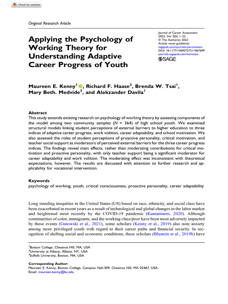Applying The Psychology of Working Theory For Understanding Adaptive ...