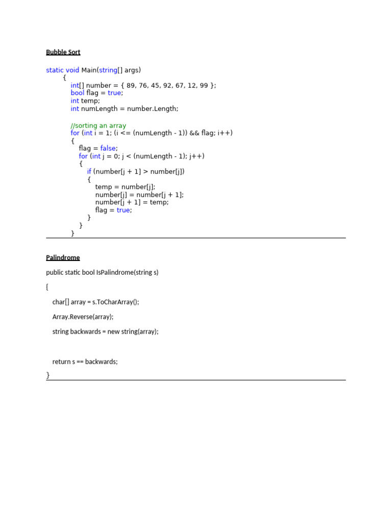 Bubble Sort, Palindrome, Diamond Patterns | PDF