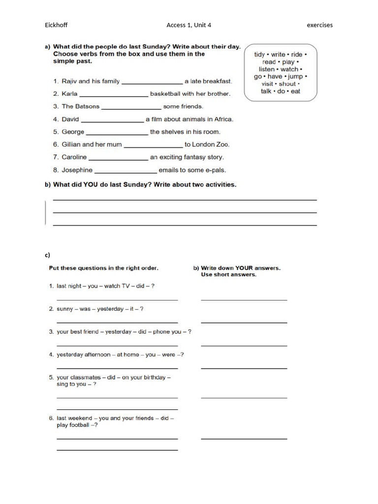 Exercises Unit 4 - Simple Past | PDF