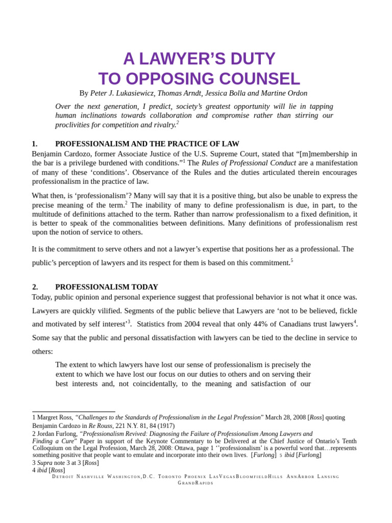 A Lawyers Duty To Opposing Counsel | PDF | Lawyer | Lawsuit