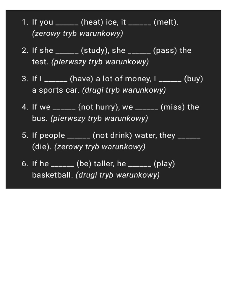 Zadania z trybów warunkowych (Zero, First, Second Conditional) | PDF