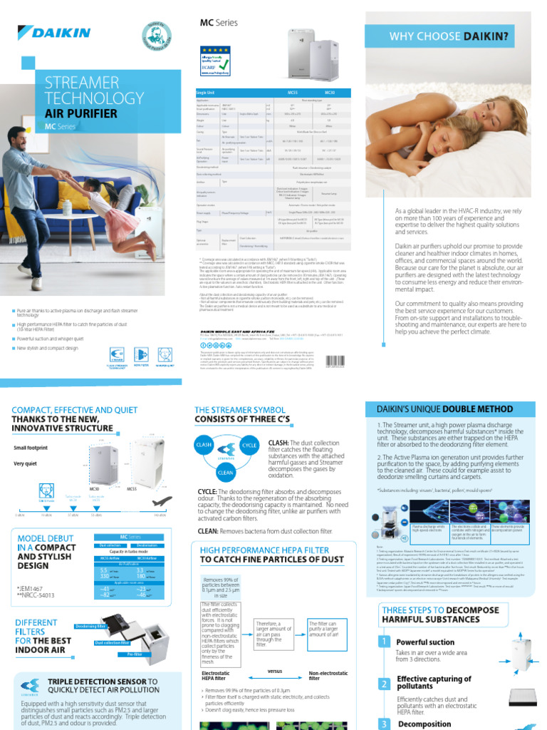 Daikin MC Series Air Purifier Overview | PDF | Dust