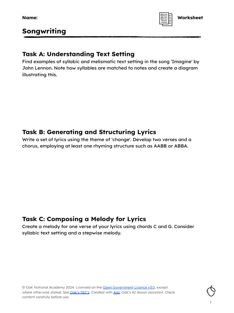 Songwriting - Cm9tq293w2du42r0viwlrk8ub - Worksheet Docs | PDF