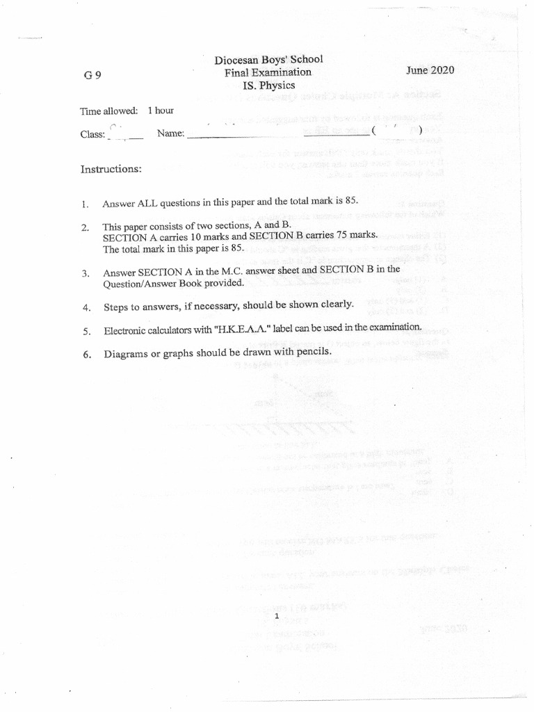 (19-20) G9 Phy Final Exam | PDF