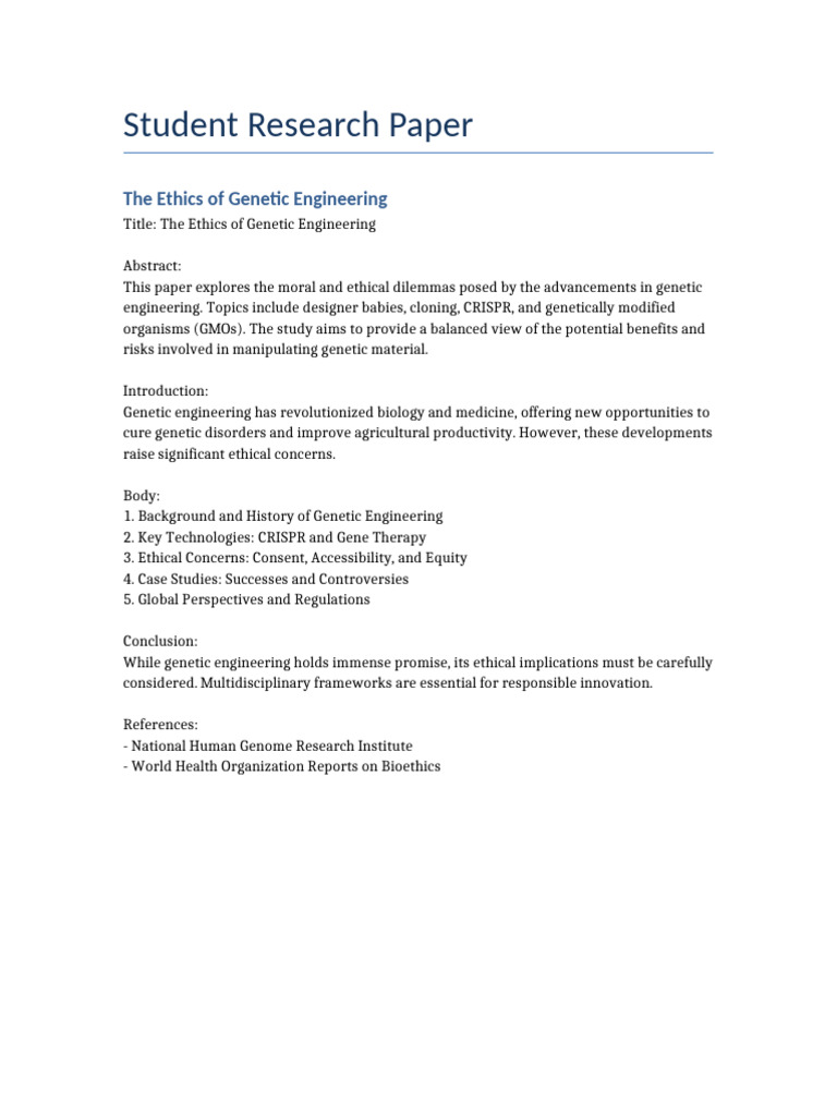 Scribd Topic 1 the Ethics of Genetic Engineering | PDF