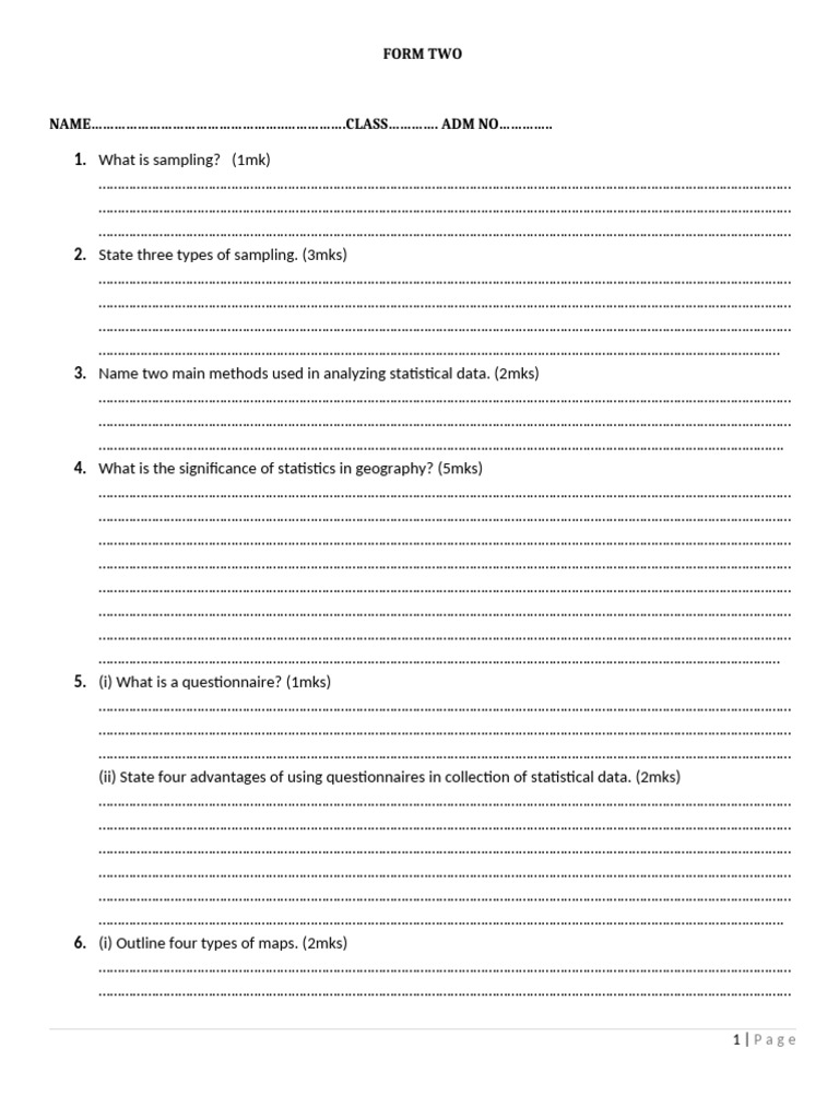 Form 2 Geography Mid Term 1 Examination | PDF | Research Methods ...