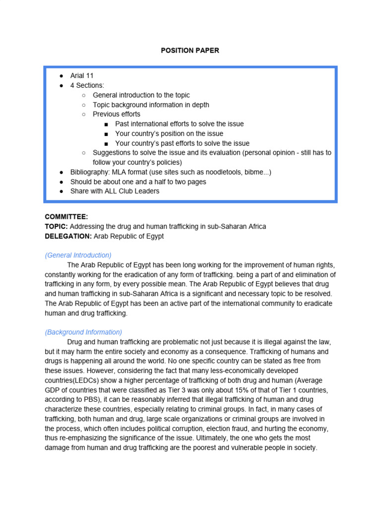 New Position Paper - Sample | PDF | Human Trafficking | Crimes